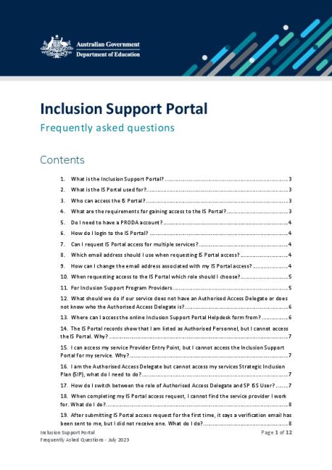 Inclusion Support Portal FAQs - Department of Education, Australian Government